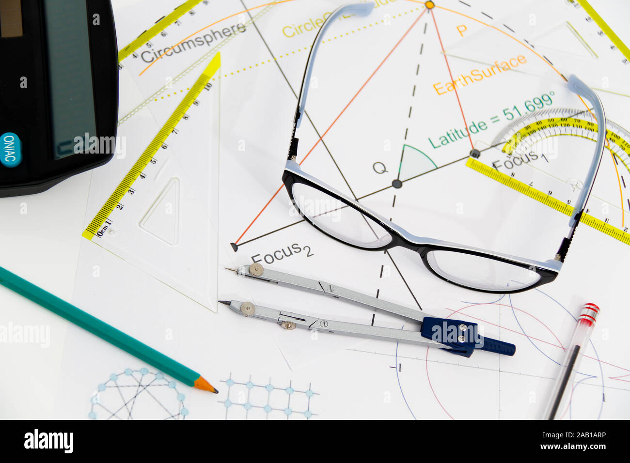 Photo of the Business Architectural project, pair of compasses, glasses ...