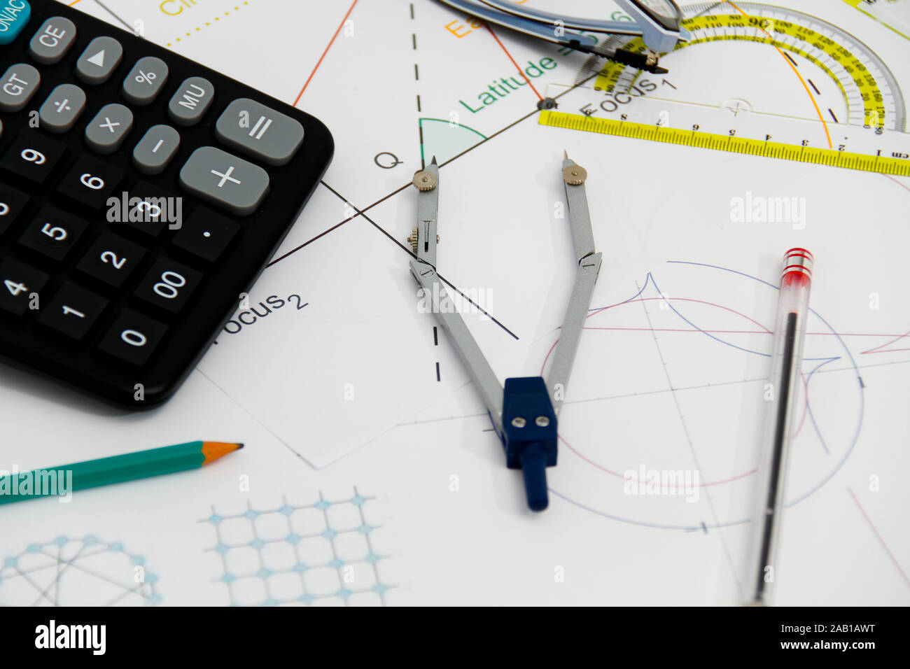 Photo of the Business Architectural project, pair of compasses, glasses ...