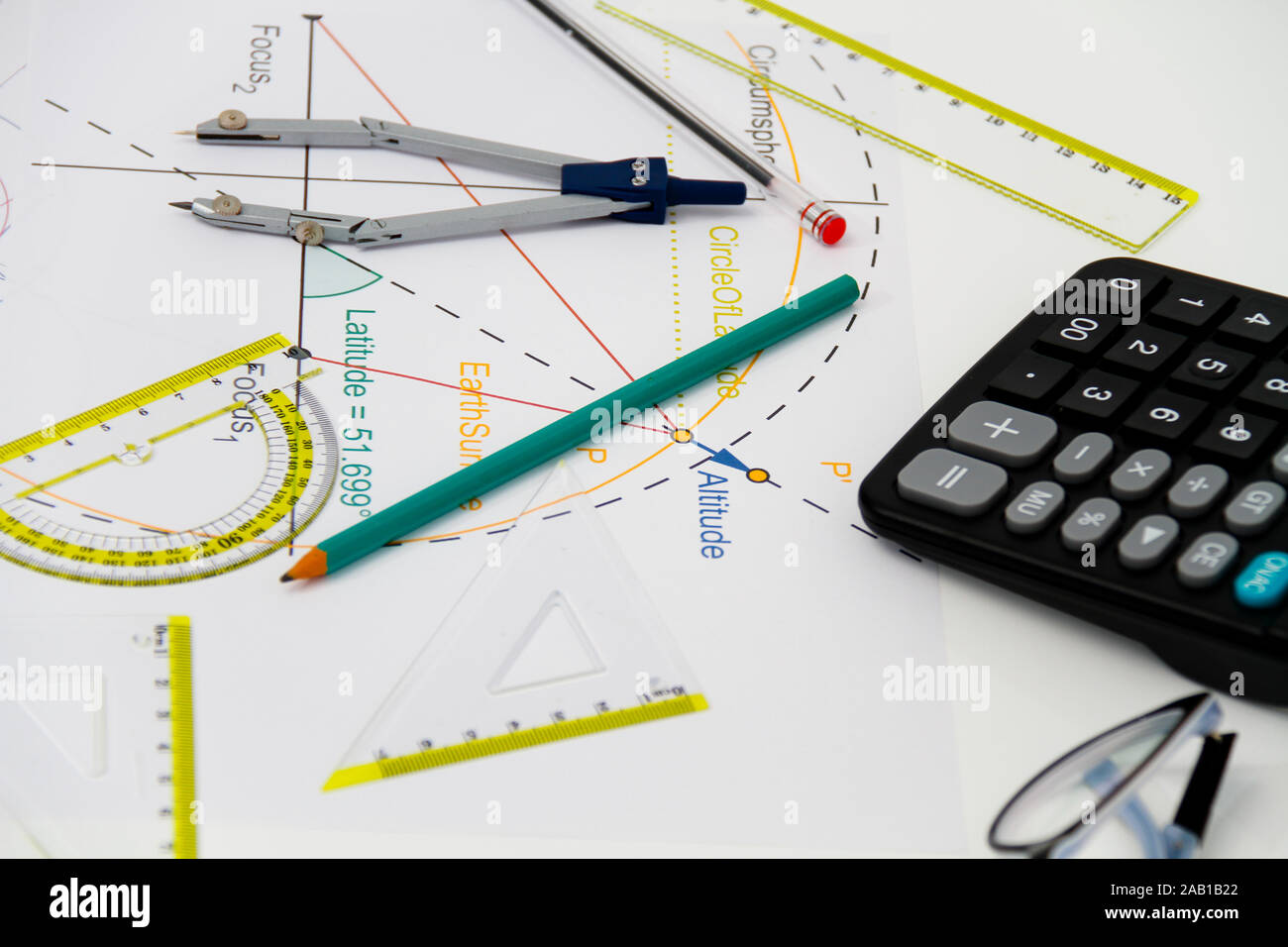 Photo of the Business Architectural project, pair of compasses, glasses ...