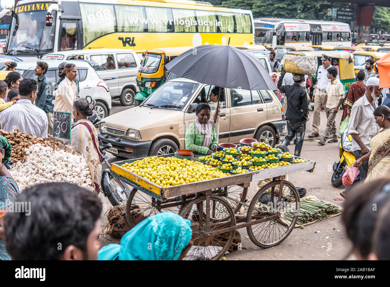 streets of Bengaluru city, Indian variety of fruits, bananas, pineapple ...