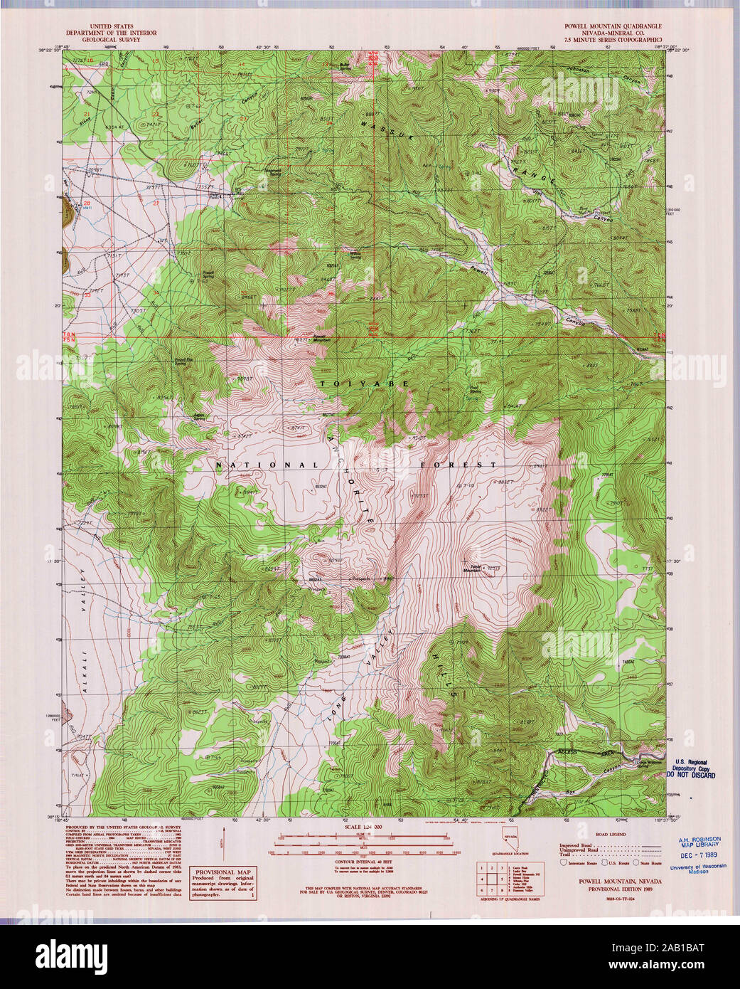 USGS TOPO Map Nevada NV Powell Mountain 518683 1989 24000 Restoration ...