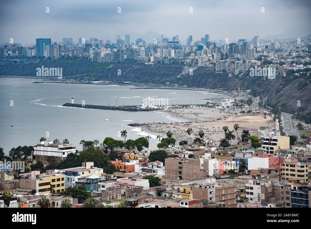 Lima, Peru - Nov 17, 2019: Views along the coast of Lima from the Morro ...