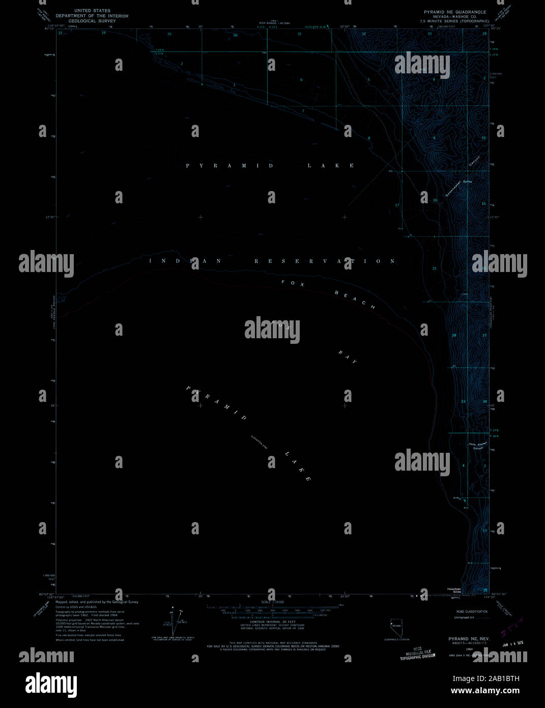 USGS TOPO Map Nevada NV Pyramid NE 319849 1964 24000 Inverted ...