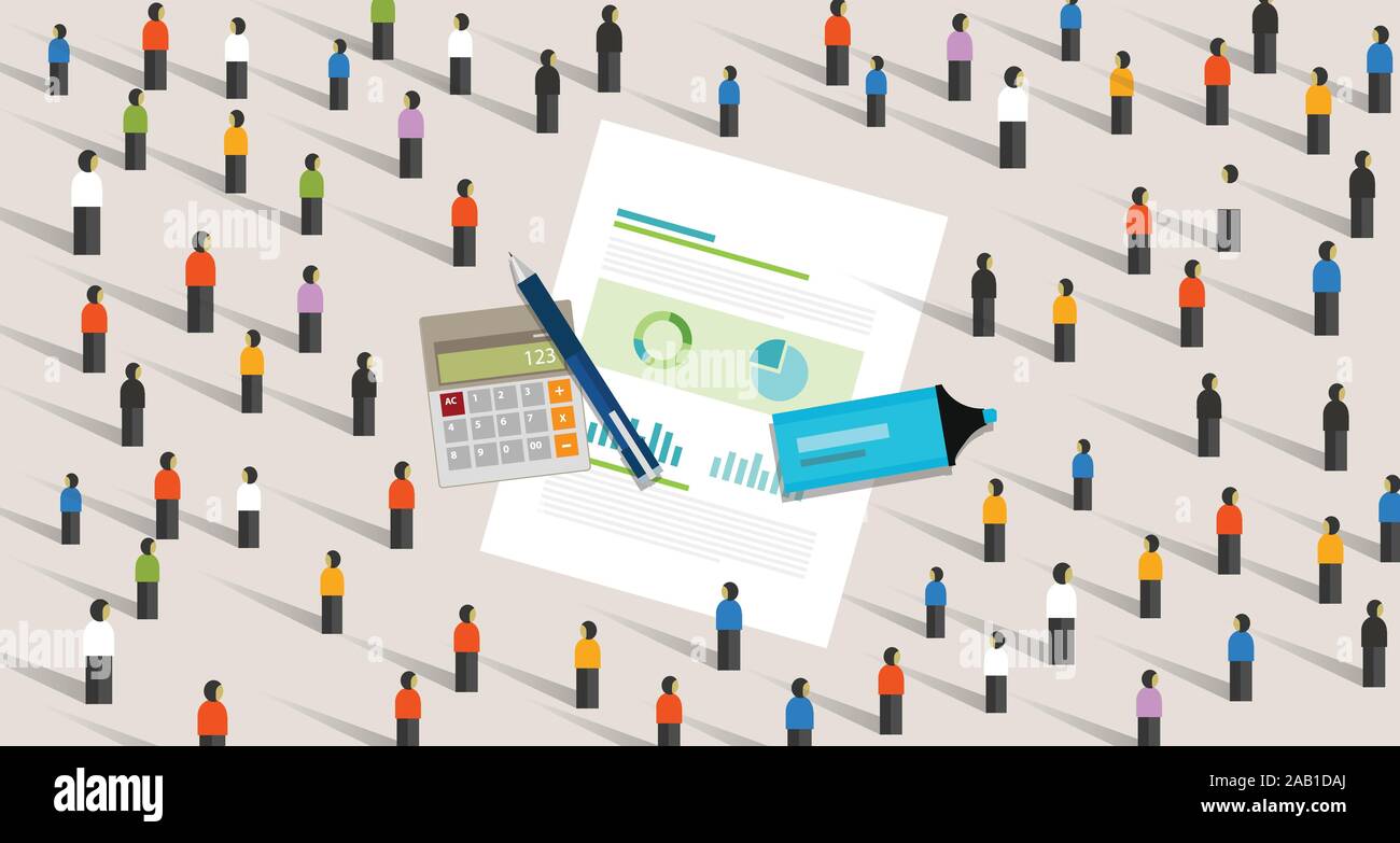 Statistics data of population. Paper with chart pen and calculator ...