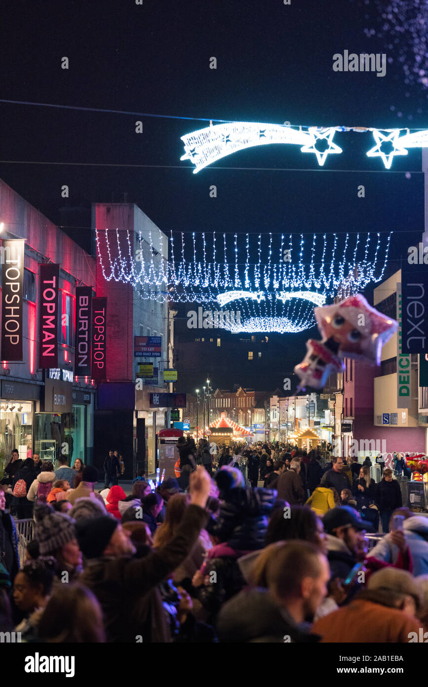 Bromley Town Centre Christmas Lights Switch On Stock Photo - Alamy