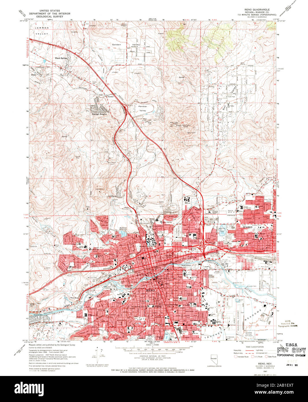 USGS TOPO Map Nevada NV Reno 319879 1967 24000 Restoration Stock Photo ...