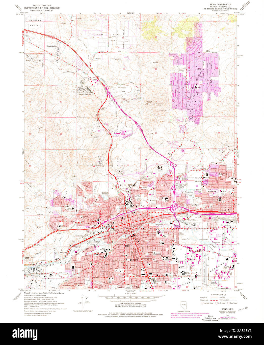 USGS TOPO Map Nevada NV Reno 319880 1967 24000 Restoration Stock Photo ...