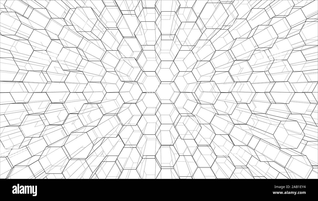 Abstract background of hexagons outline. Vector rendering of 3d. Wire ...