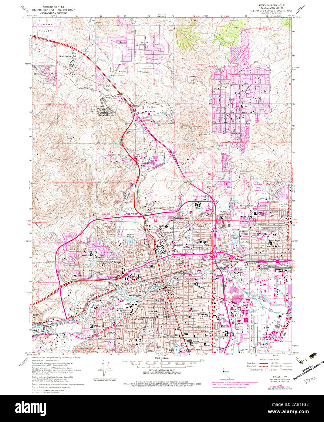 USGS TOPO Map Nevada NV Reno 319882 1967 24000 Restoration Stock Photo ...
