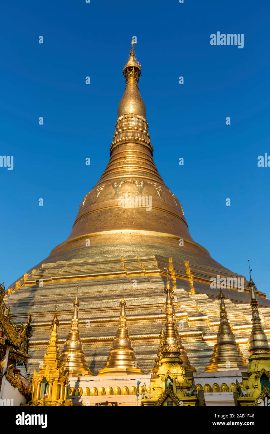 the golden stupa of the Shwedagon Pagoda Yangon (Rangoon) in Myanmar ...