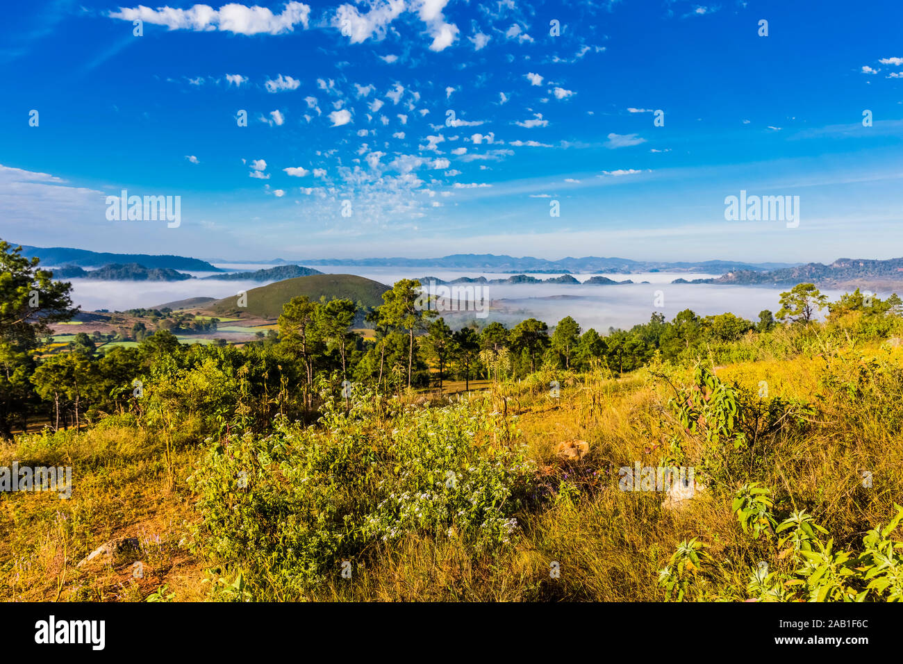 beautiful landscape panorama on a valley between Kalaw and Inle lake ...