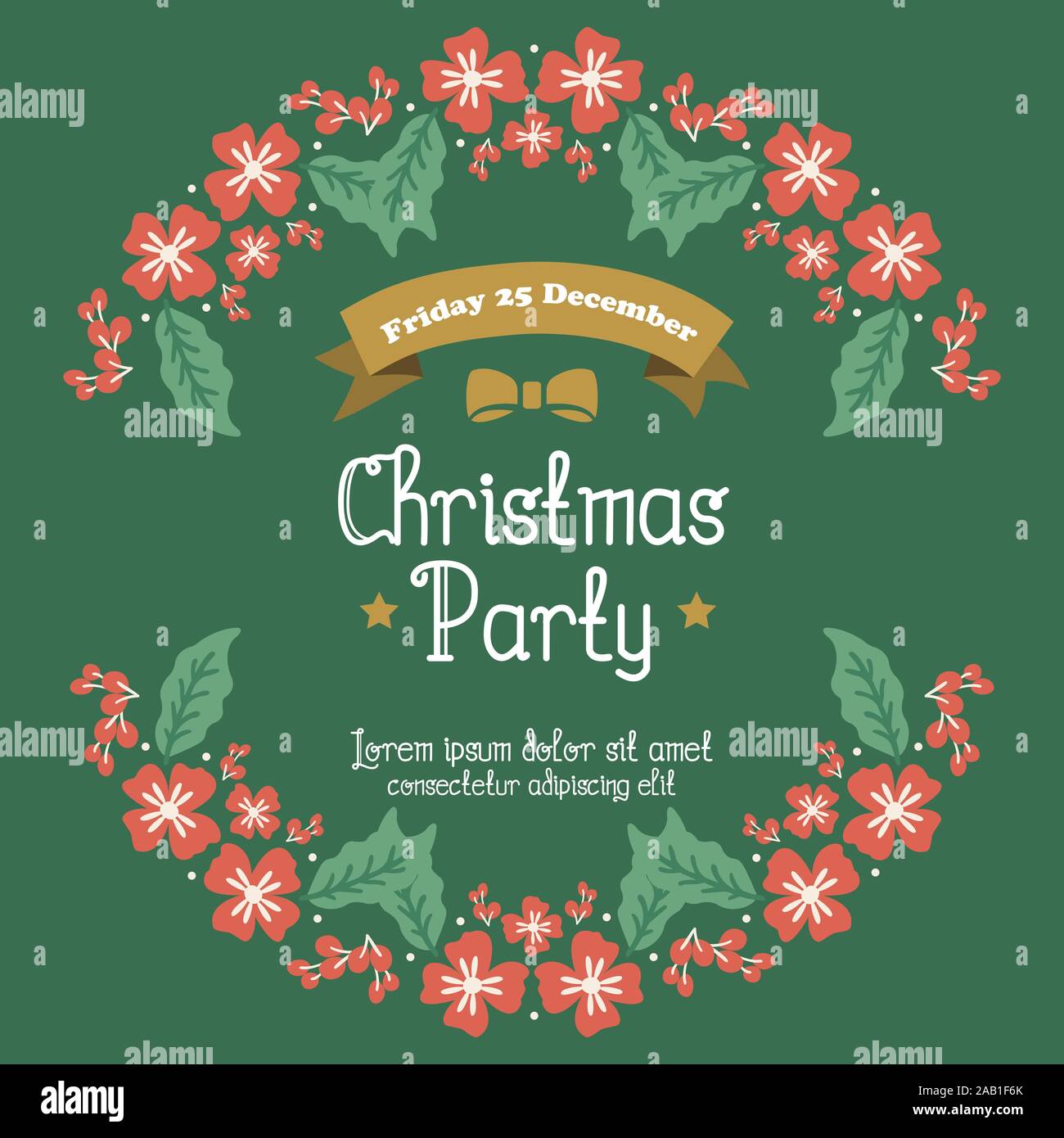 Invitation template christmas party, with artwork pattern green leafy ...