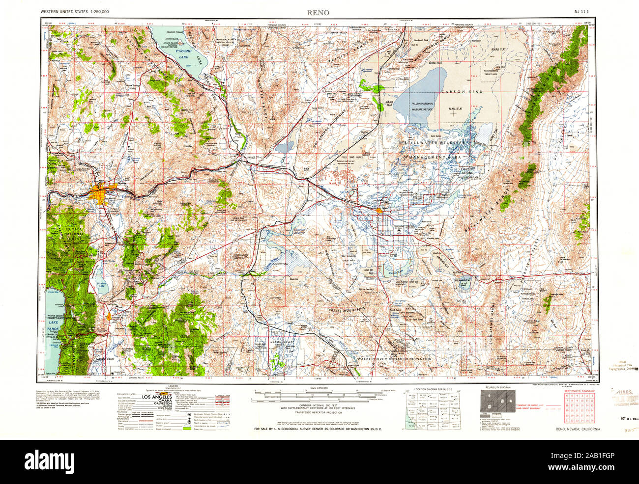 USGS TOPO Map Nevada NV Reno 321759 1960 250000 Restoration Stock Photo ...