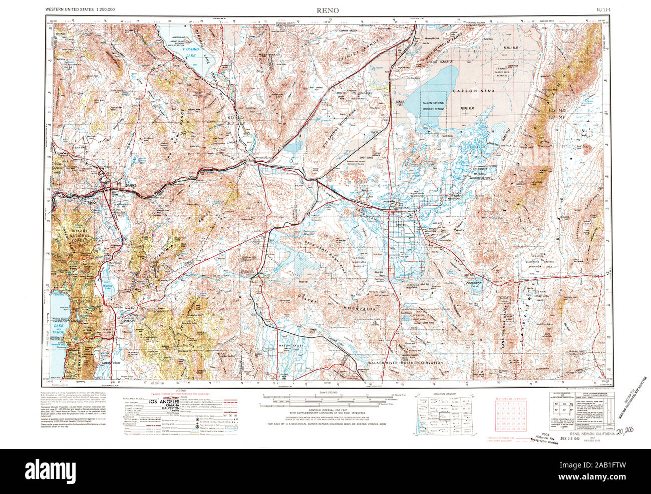 USGS TOPO Map Nevada NV Reno 321763 1957 250000 Restoration Stock Photo ...