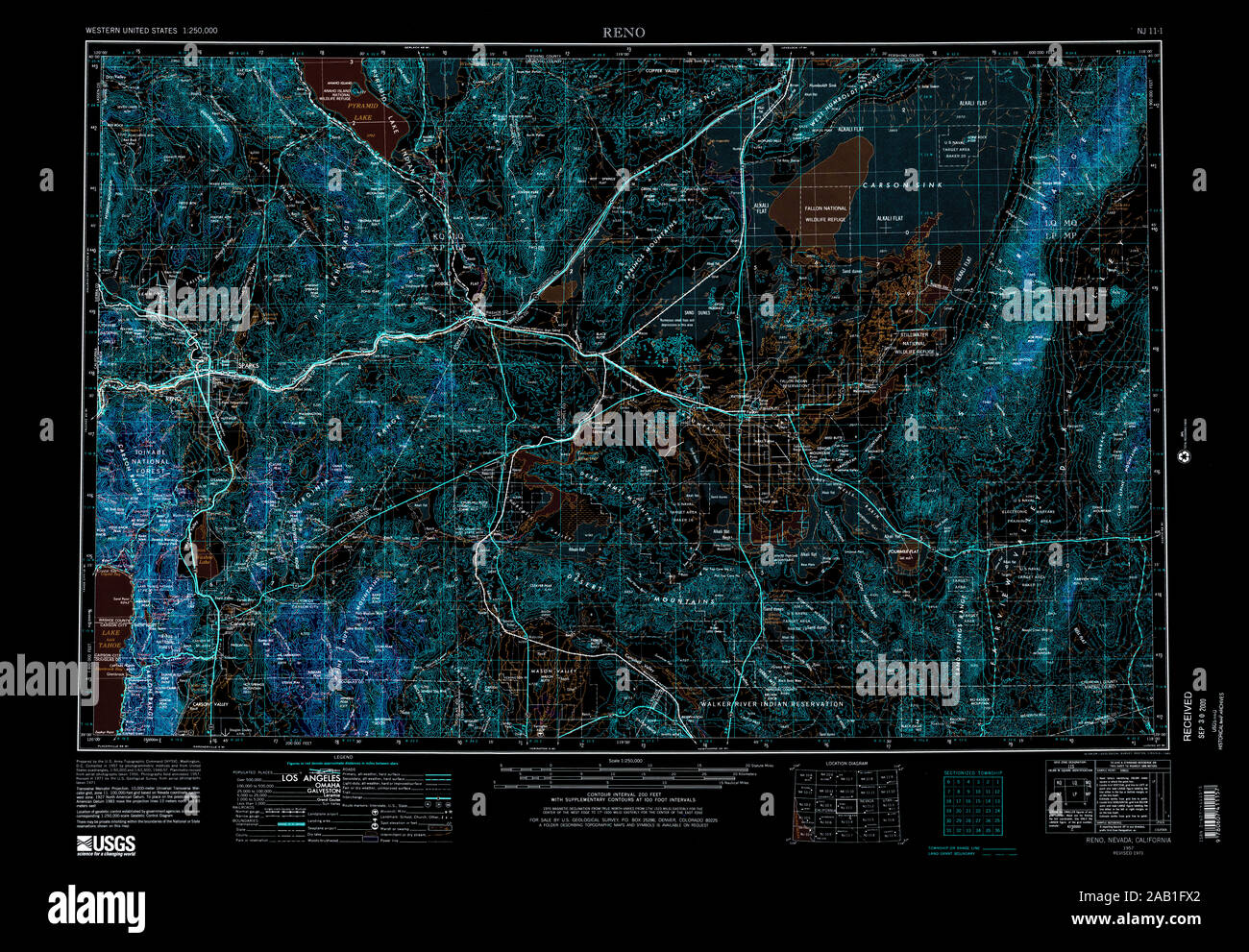 USGS TOPO Map Nevada NV Reno 321766 1957 250000 Inverted Restoration ...