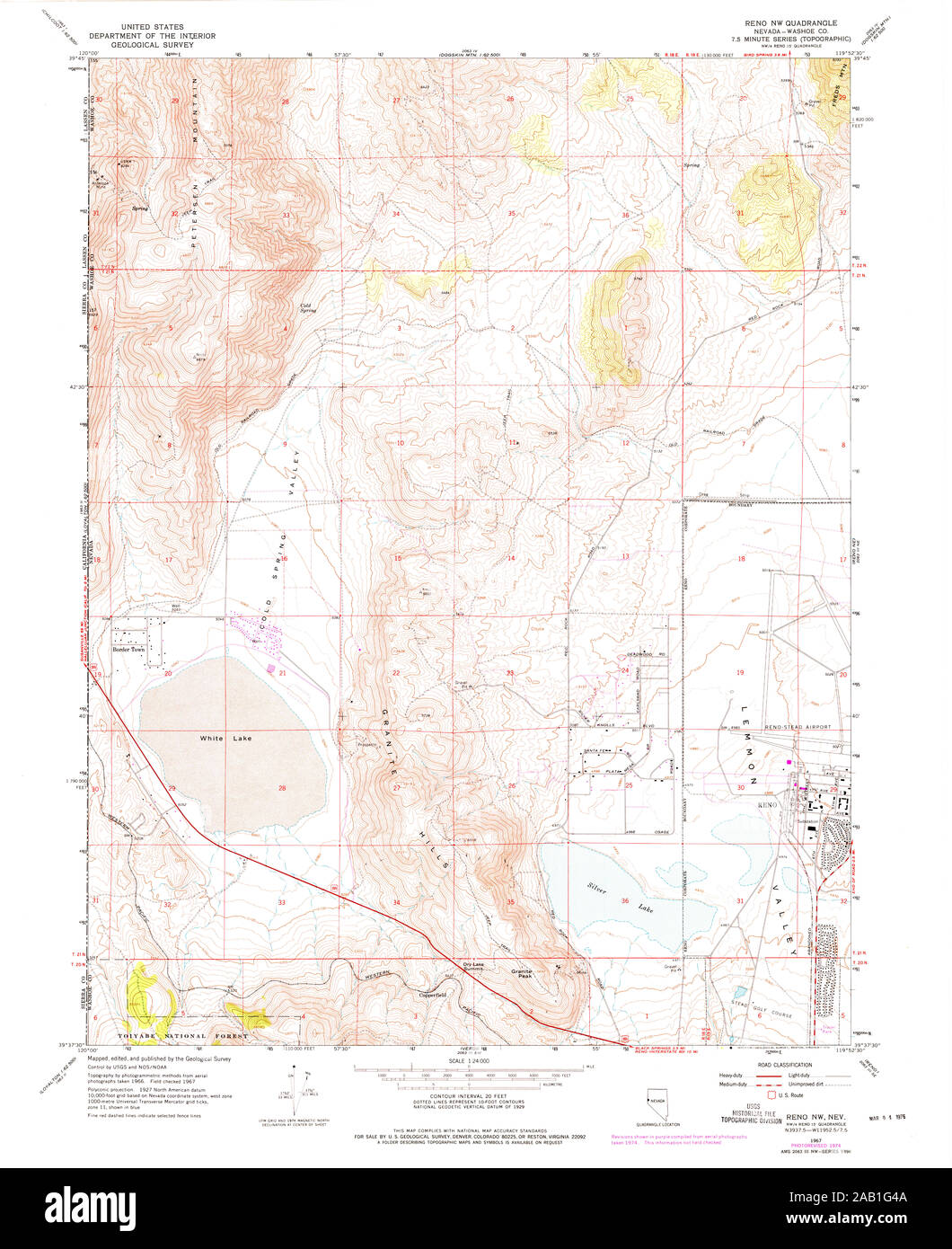 USGS TOPO Map Nevada NV Reno NW 319890 1967 24000 Restoration Stock ...