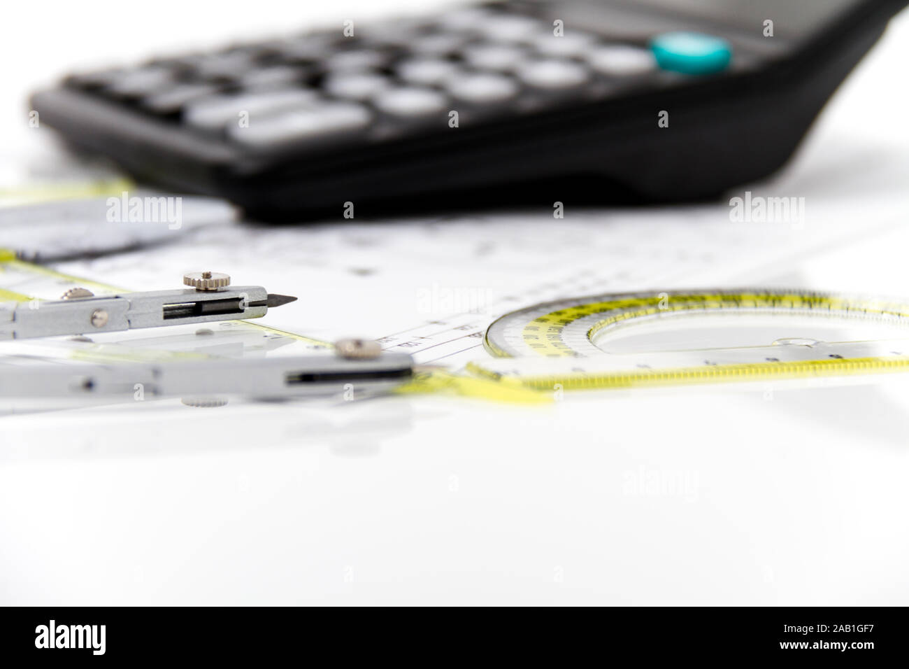 Photo of the Architectural project, pair of compasses, rulers and ...