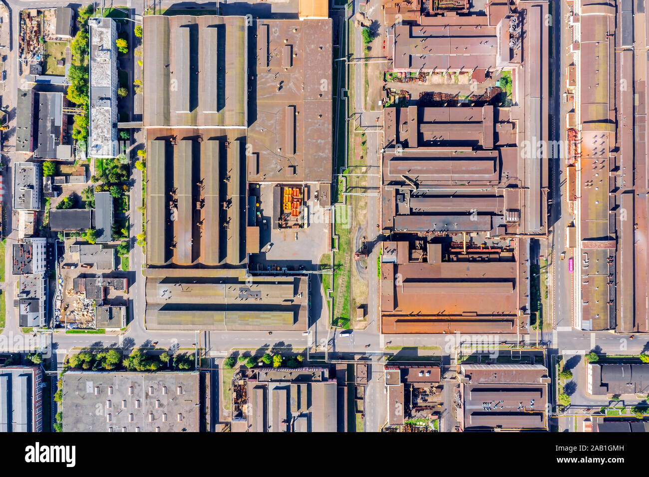 drone aerial view of industrial zone with plants, factories and ...
