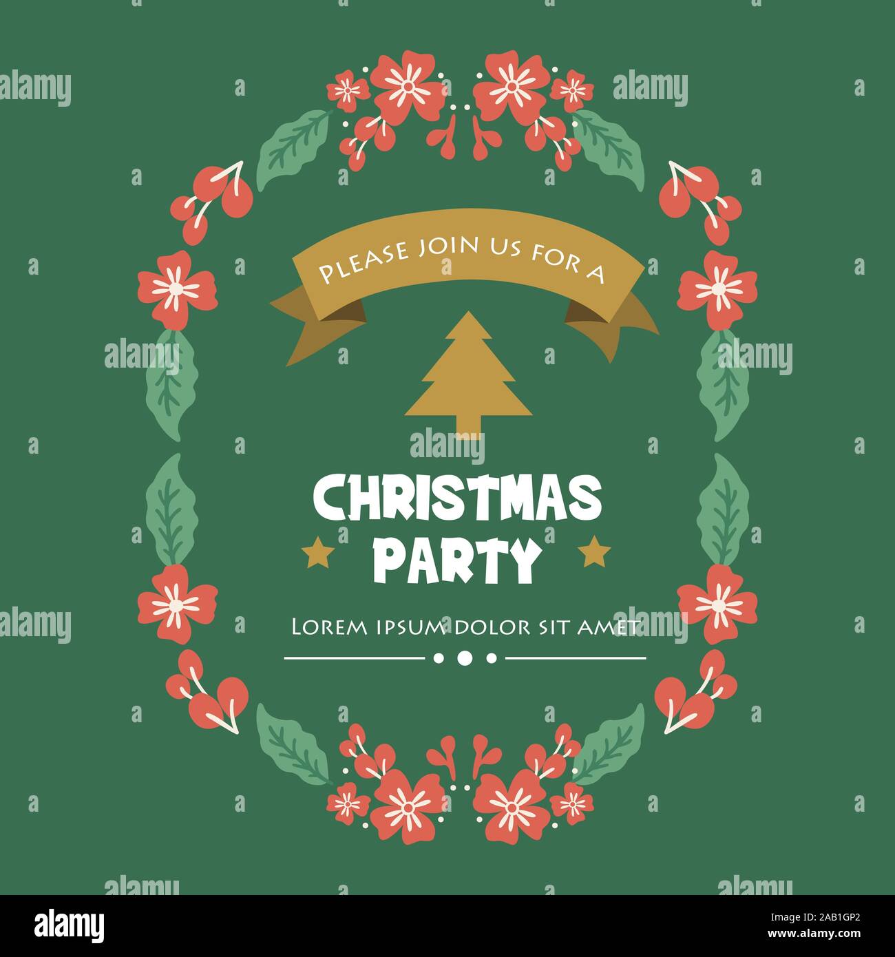 Poster template of christmas party, with seamless leaf floral frame ...