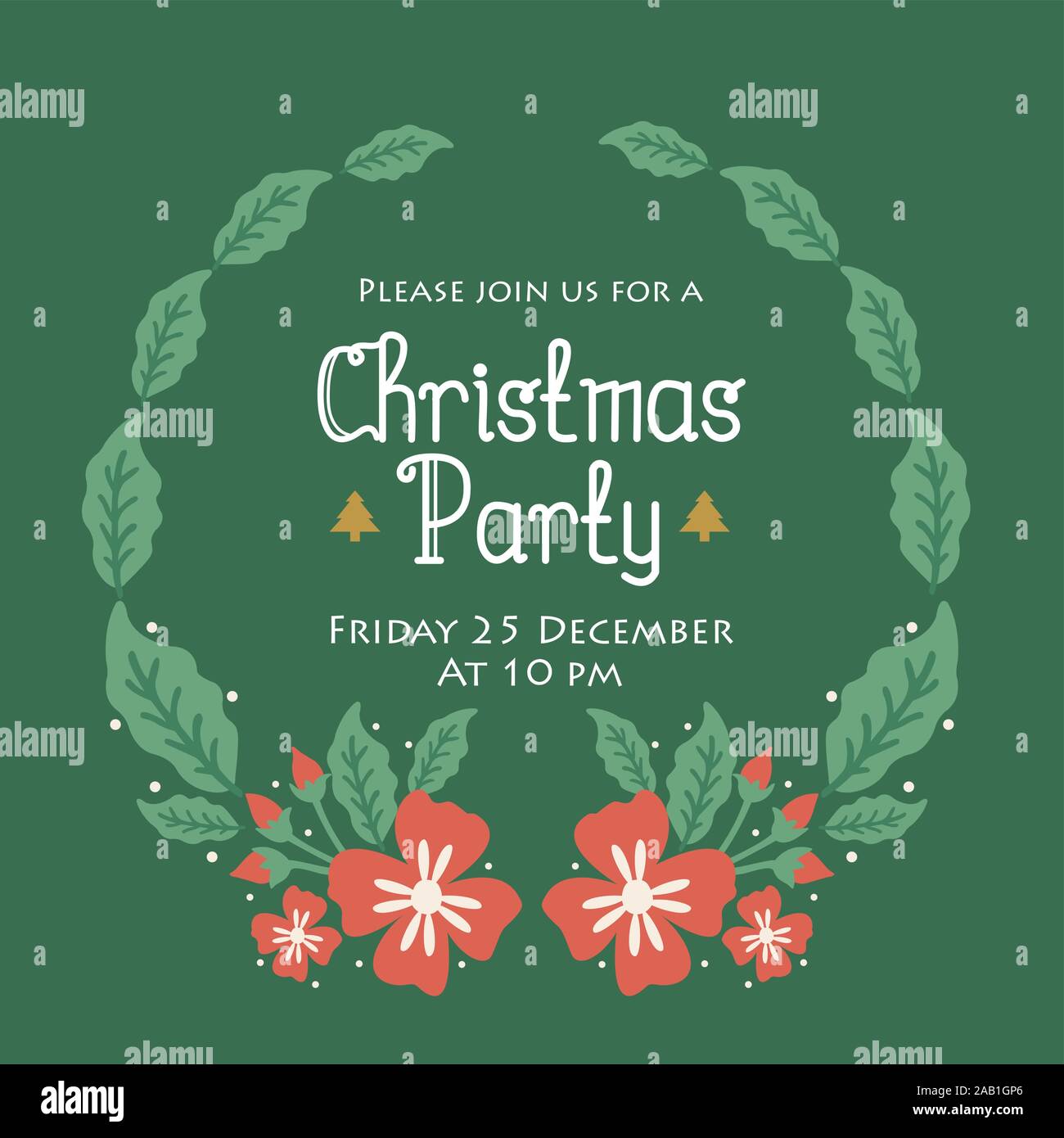 Poster template of christmas party, with seamless leaf floral frame ...