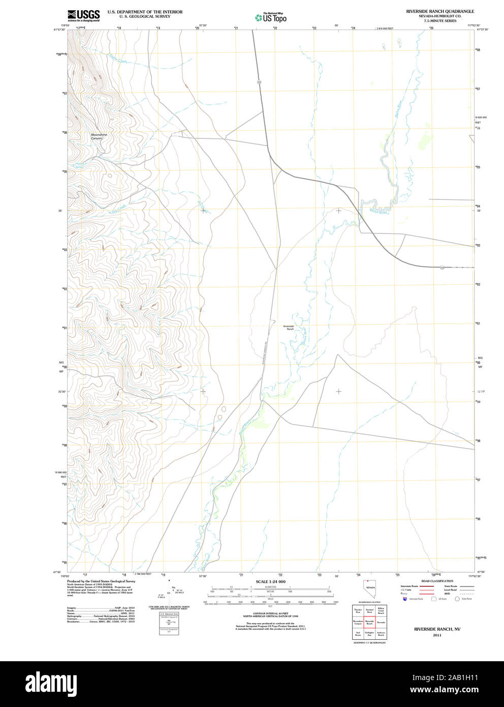 USGS TOPO Map Nevada NV Riverside Ranch 20111216 TM Restoration Stock ...