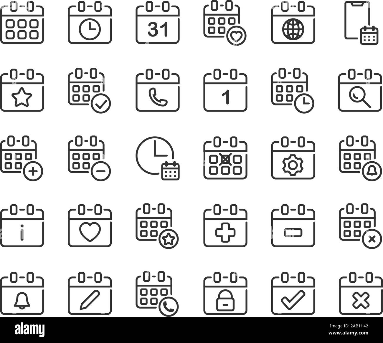 Calendar outline icon set. Vector and Illustration Stock Vector Image ...