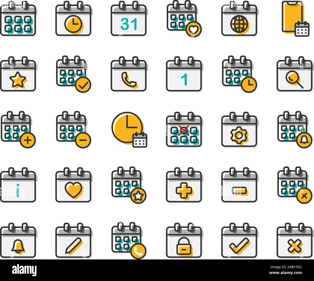 Calendar filled outline icon set. Vector and Illustration Stock Vector ...