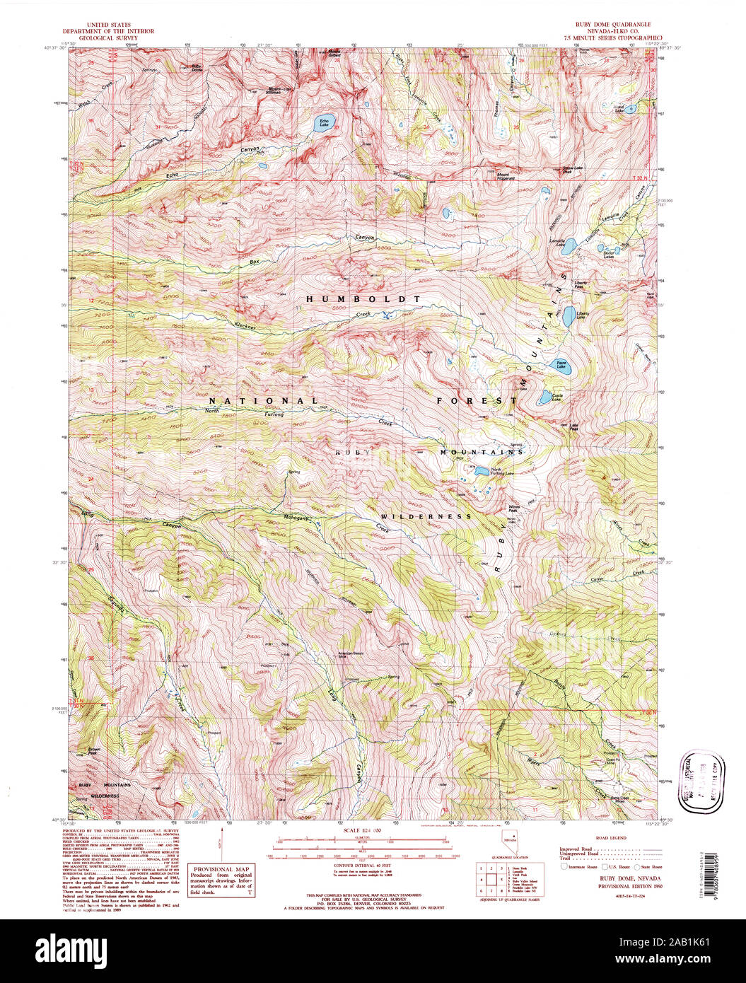 USGS TOPO Map Nevada NV Ruby Dome 319941 1990 24000 Restoration Stock ...