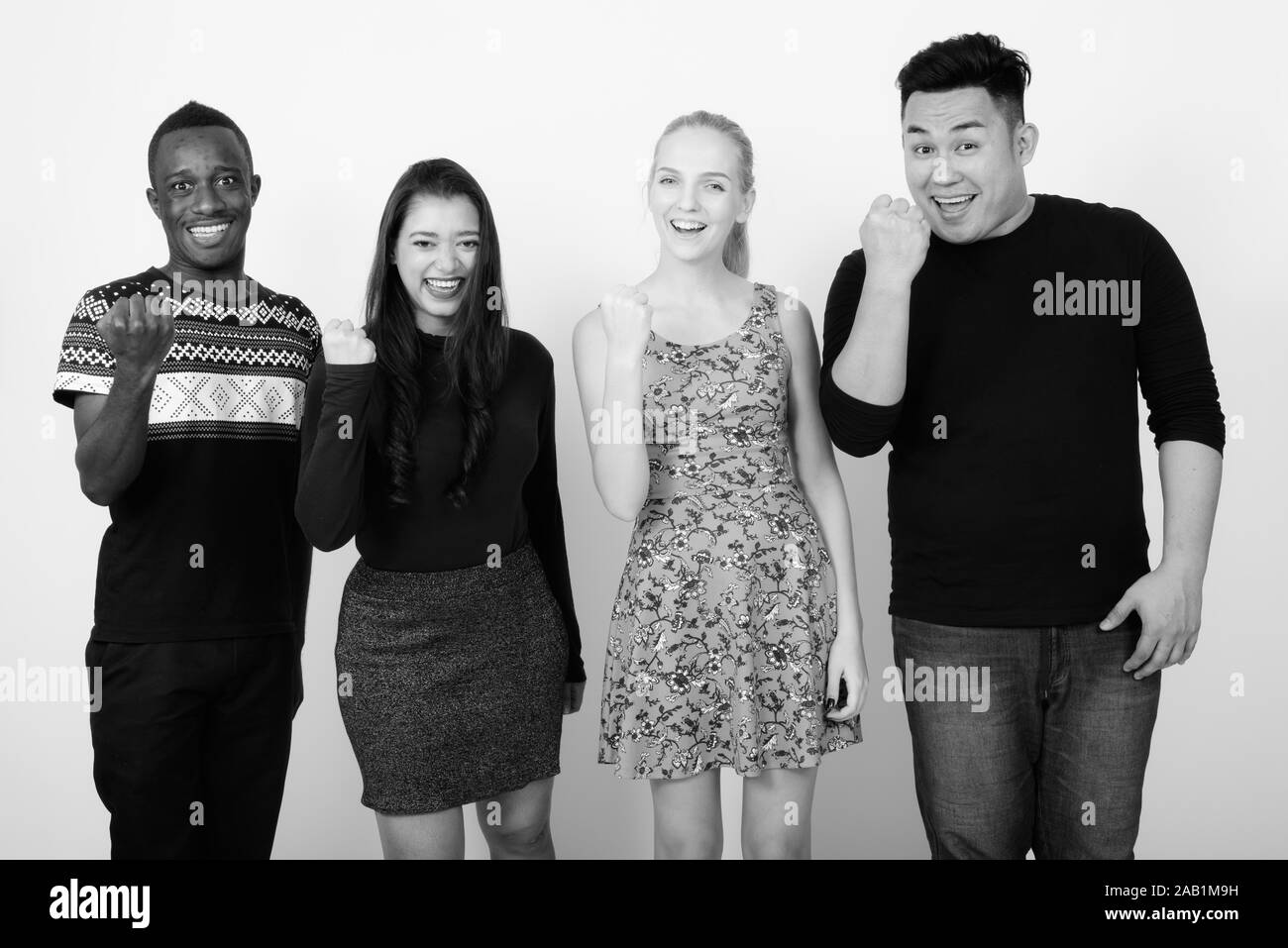 Studio shot of happy diverse group of multi ethnic friends smiling ...