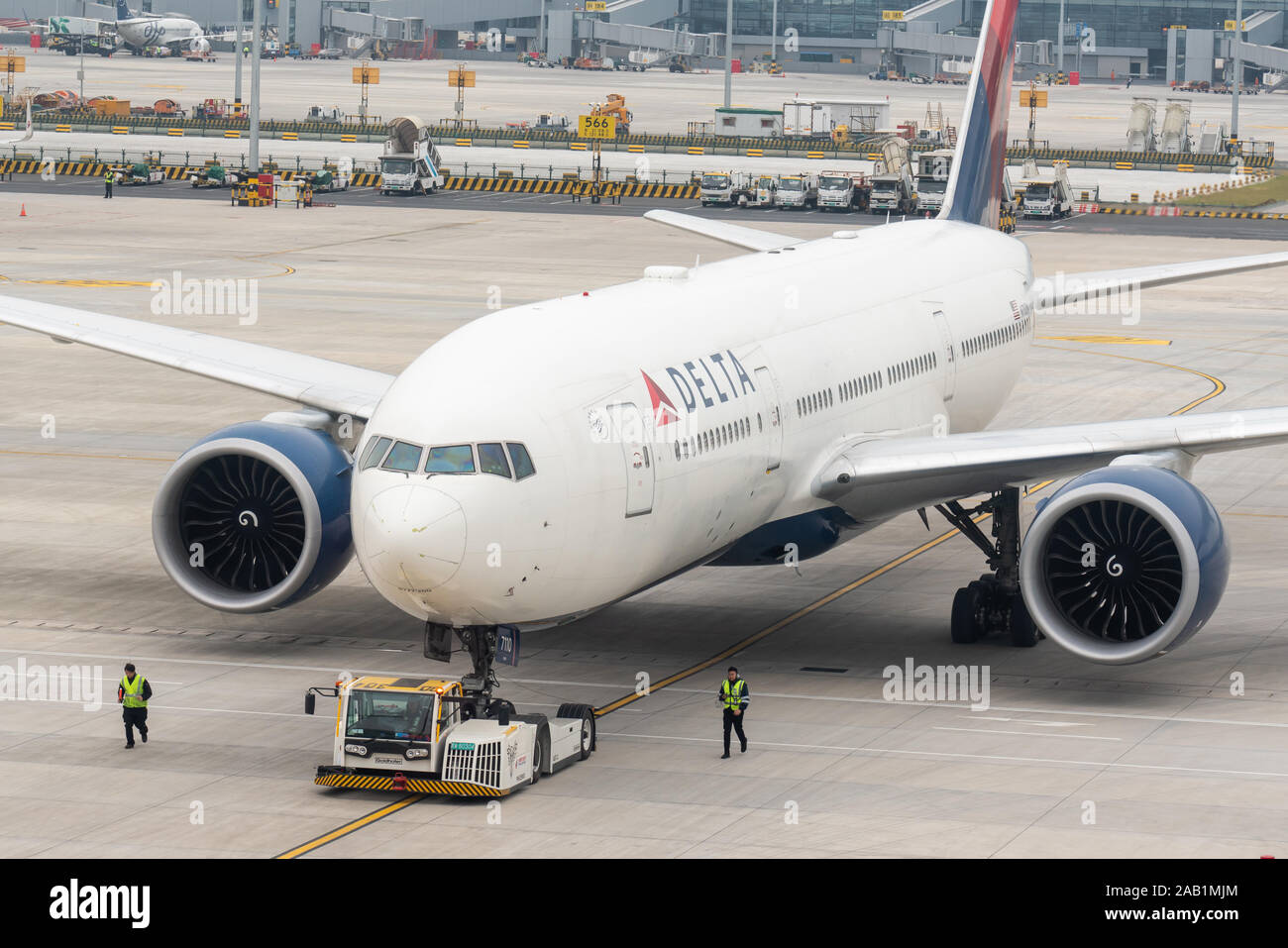 Delta Airlines Boeing 777-200LR aircraft seen at Shanghai Pudong ...