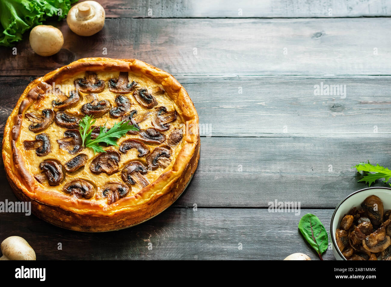 Open pie with meat and mushrooms on a potato dough. Simple and ...