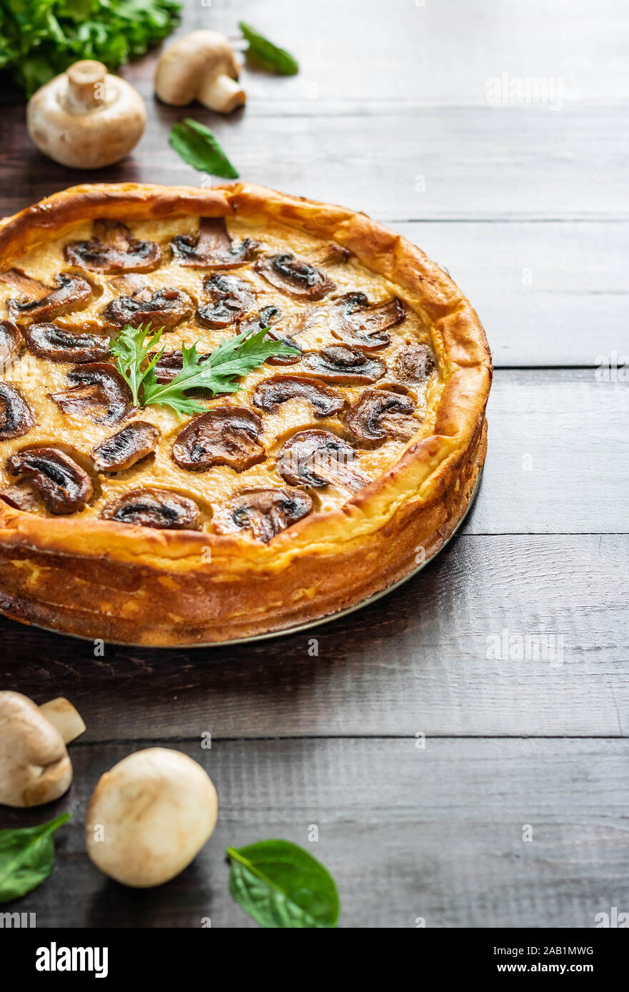 Open pie with meat and mushrooms on a potato dough. Simple and ...