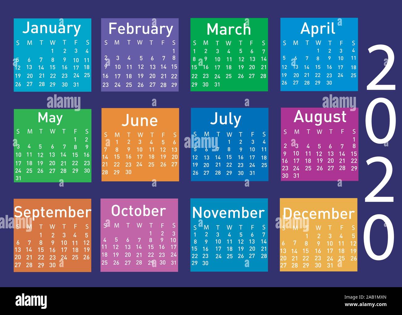 Calendar for 2020 vector illustration Stock Vector Image & Art - Alamy