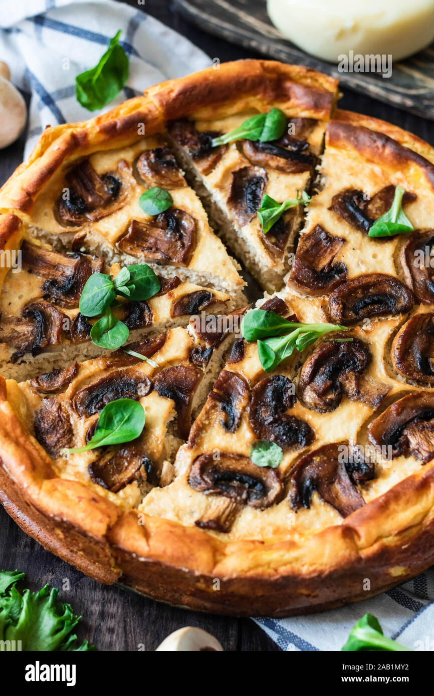 Open pie with meat and mushrooms on a potato dough. Simple and ...