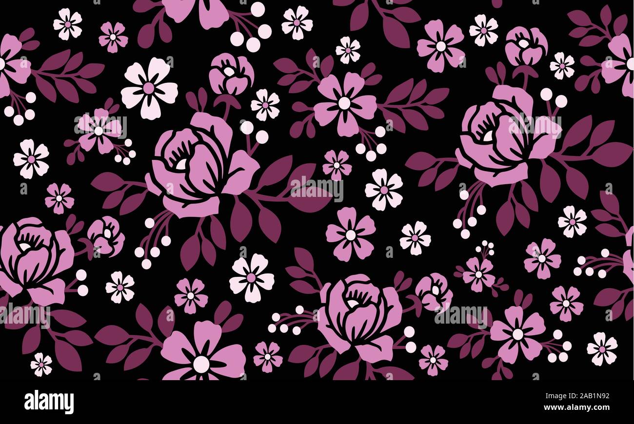 Floral card design, color magenta and soft pink, floral pattern sketch ...