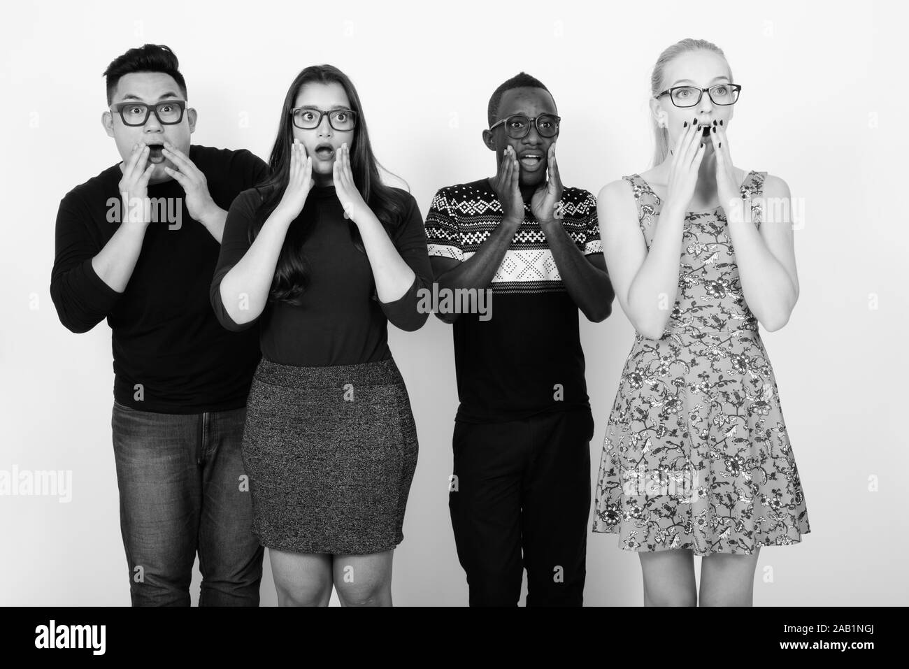Surprised group people Black and White Stock Photos & Images - Alamy