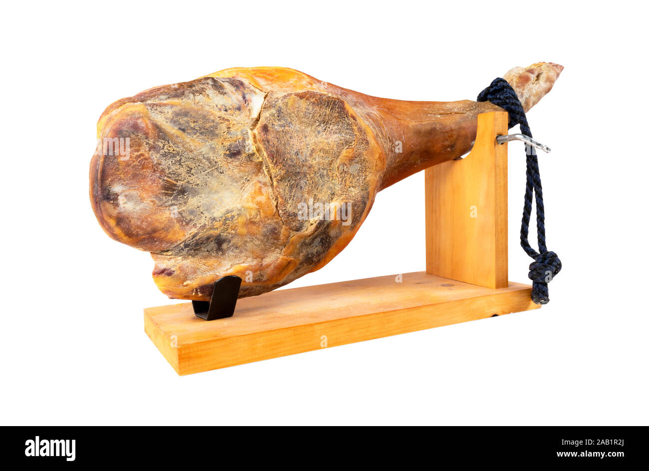 Jamon serrano. A Spanish ham isolated on white background. Traditional ...