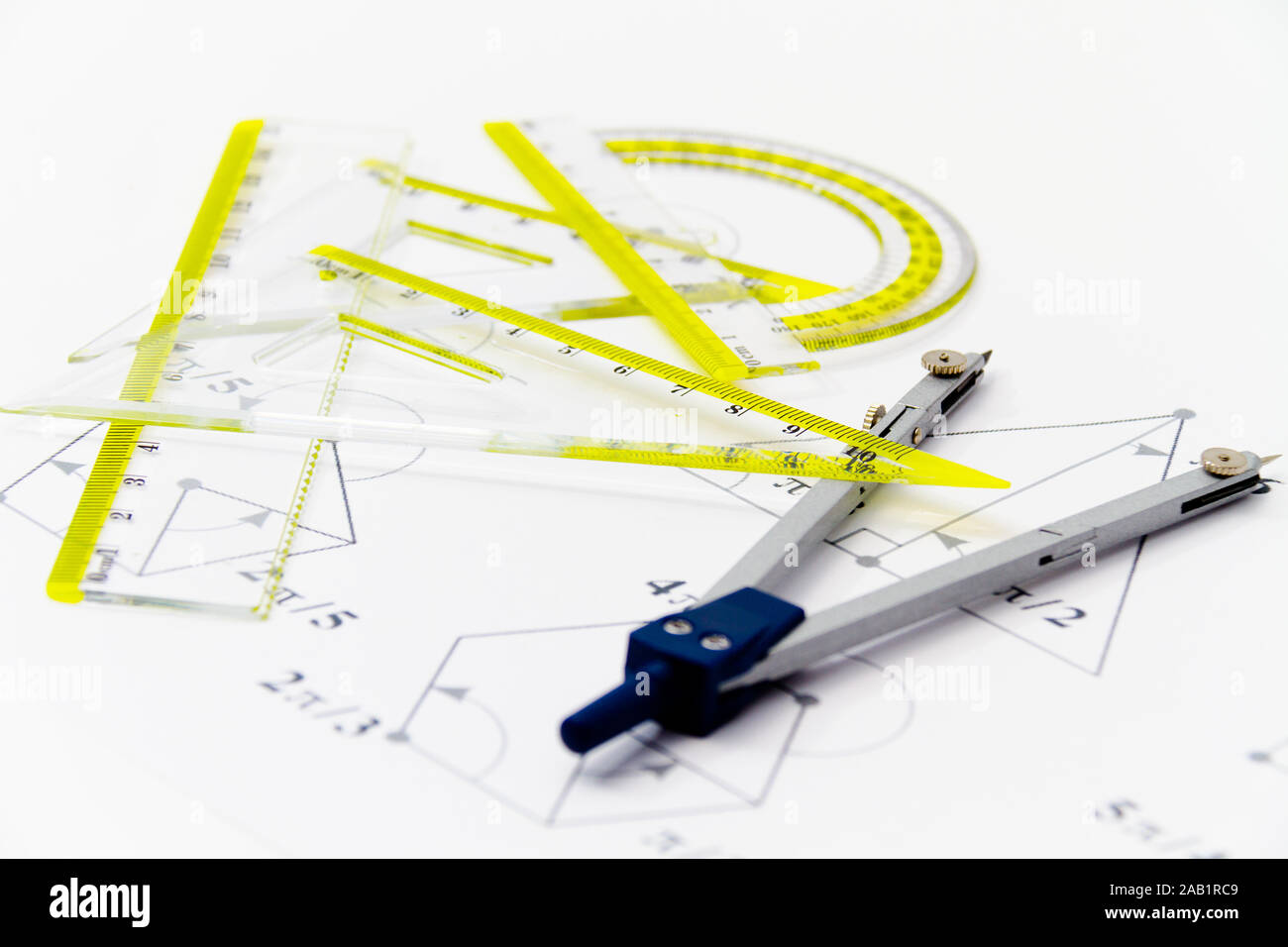 Drawing tools with compass, projects for construction Stock Photo - Alamy