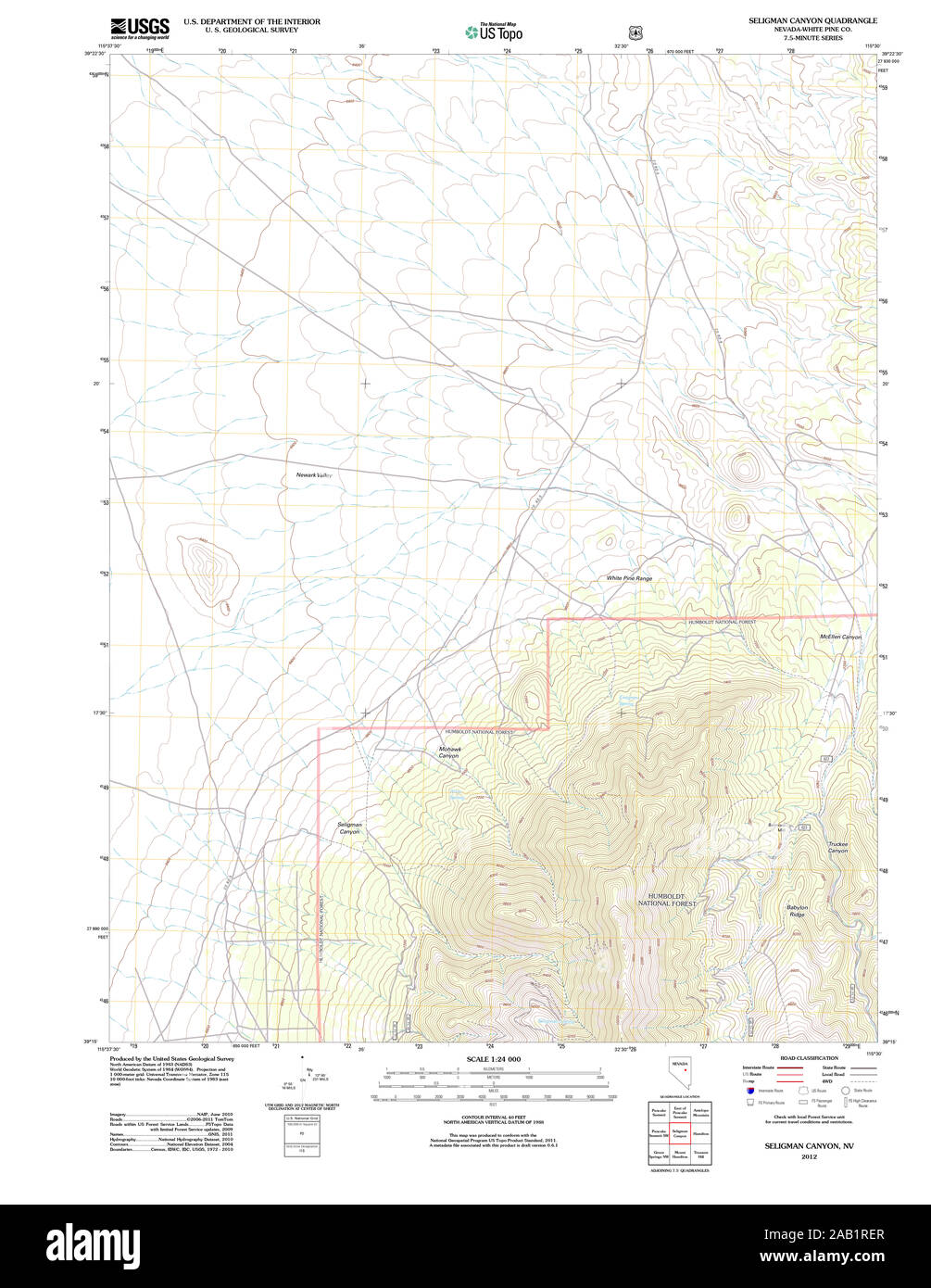 USGS TOPO Map Nevada NV Seligman Canyon 20120127 TM Restoration Stock ...