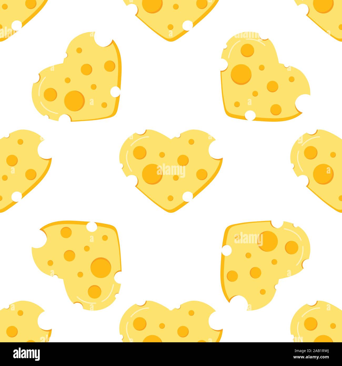 Cheese heart shape vector seamless pattern on white background Stock ...