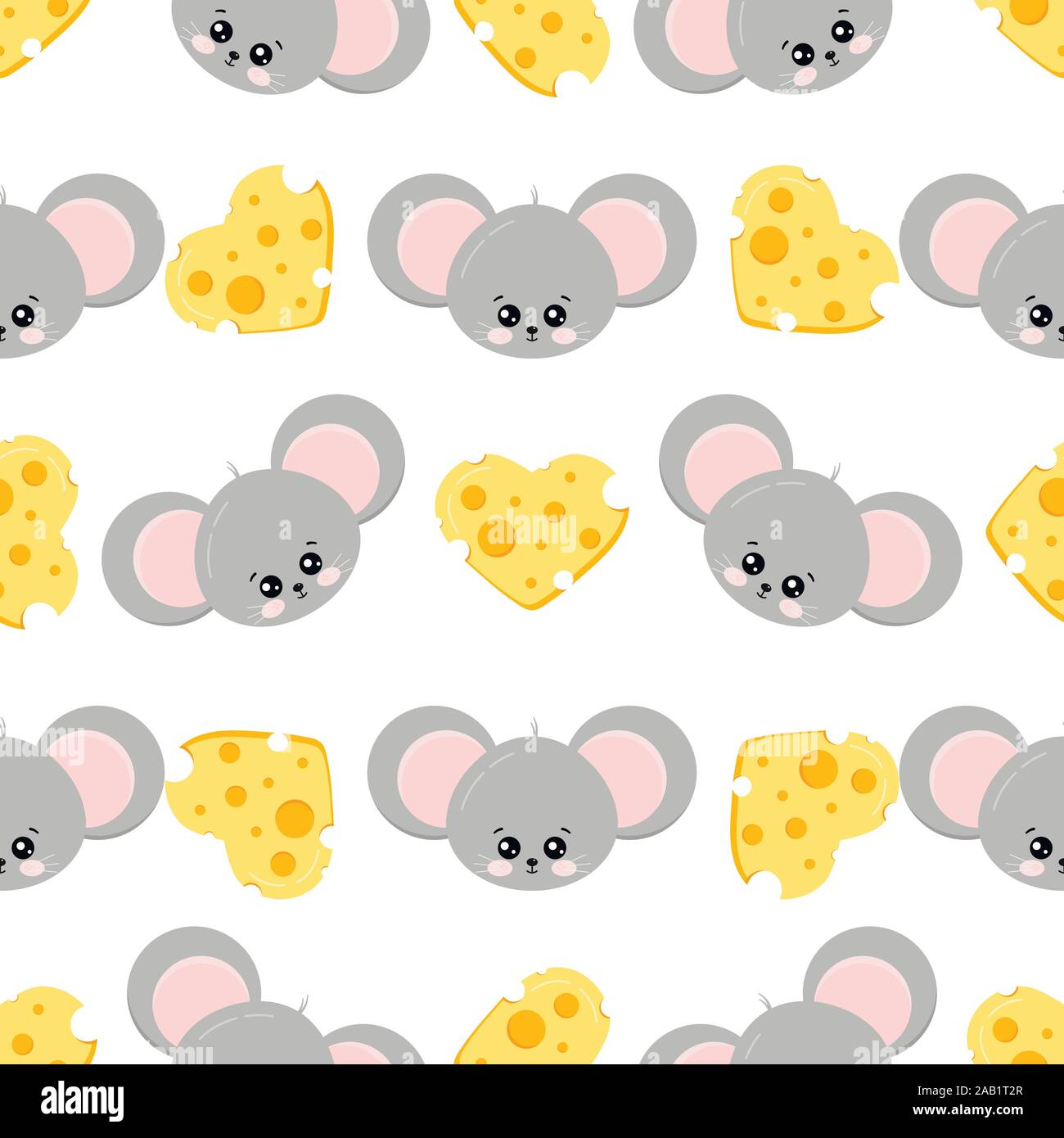 Mouse face and cheese shape of heart colorful seamless pattern on white ...