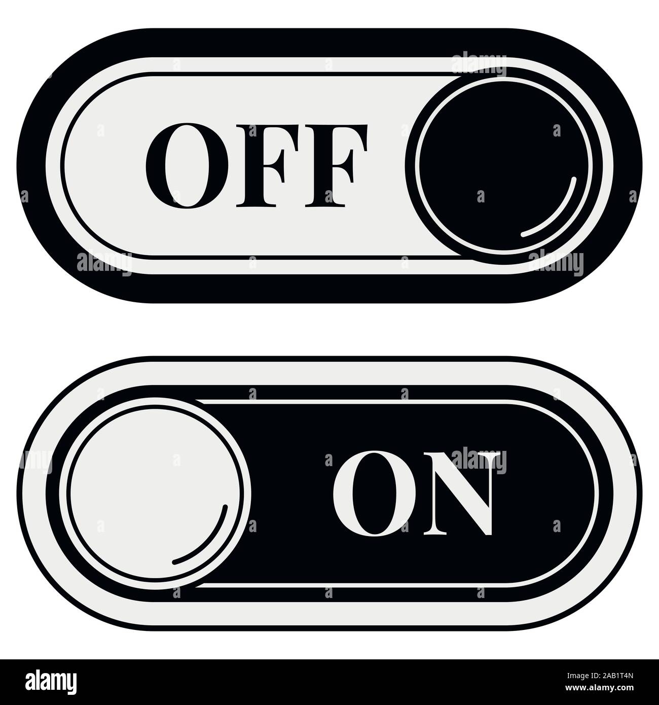 On Off sliders black and white buttons icon set isolated on white ...