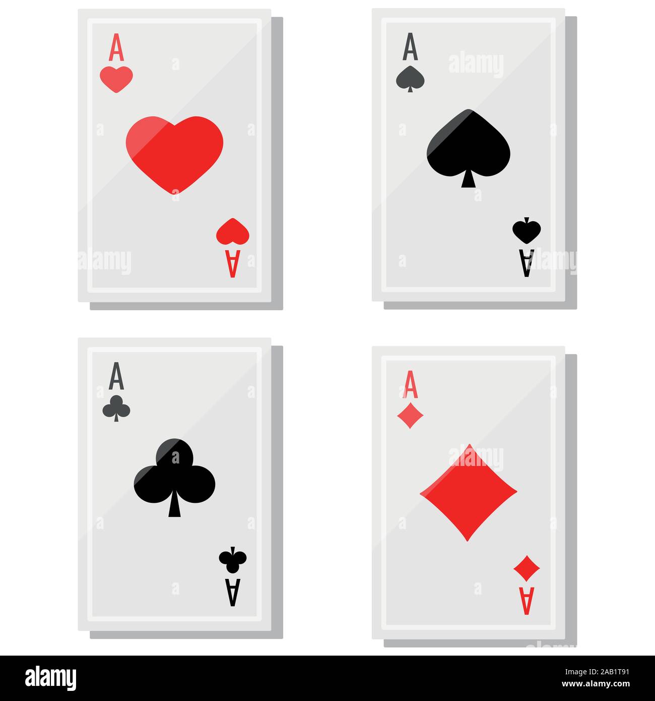 Ace playing cards icons vector set with shadows isolated on white ...