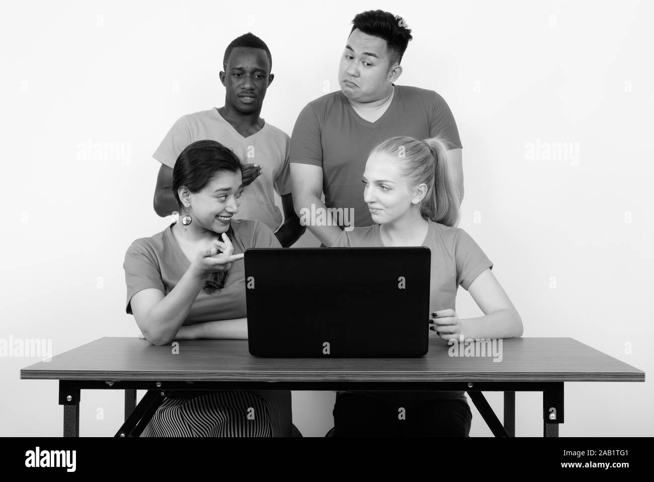 Indian woman laptop talking on Black and White Stock Photos & Images ...