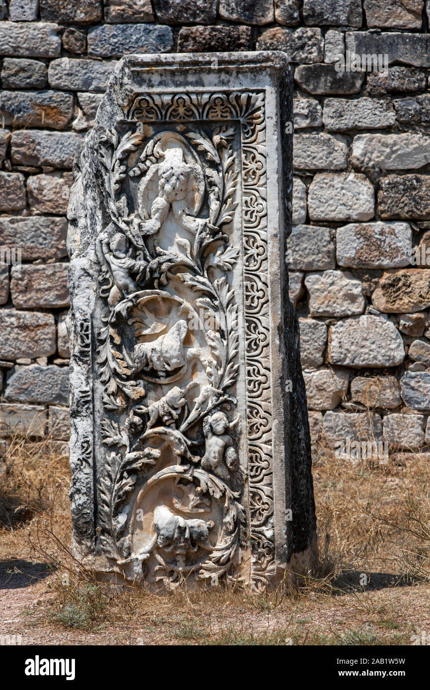 A beautifully carved white marble cornice which originally stood in a ...