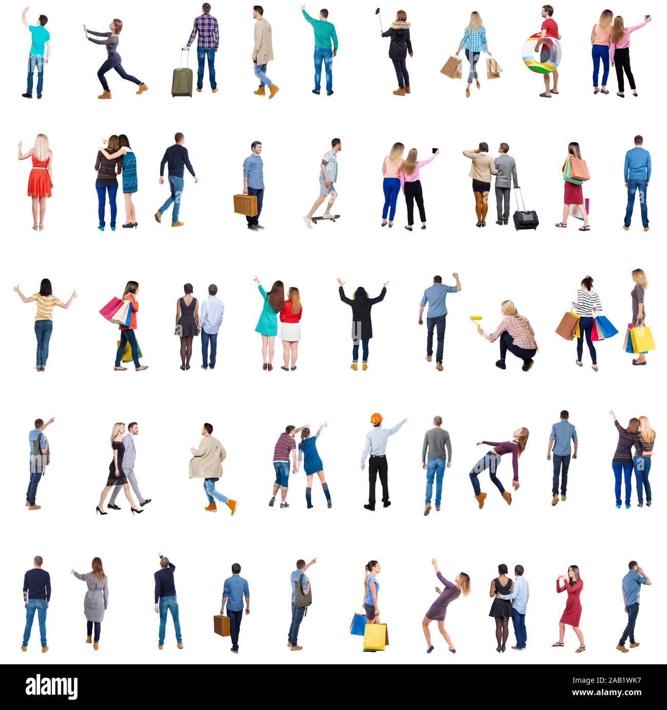 Collection " Back view people ". Rear view people set. backside view of ...