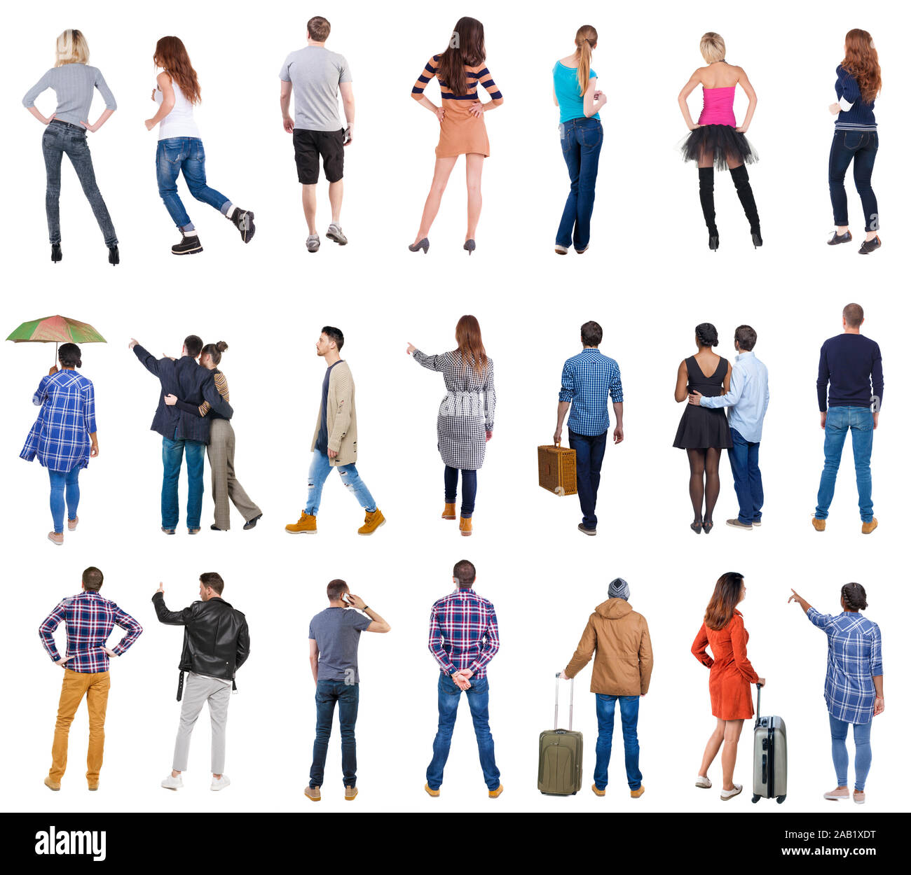 Collection " Back view people ". Rear view people set. backside view of ...