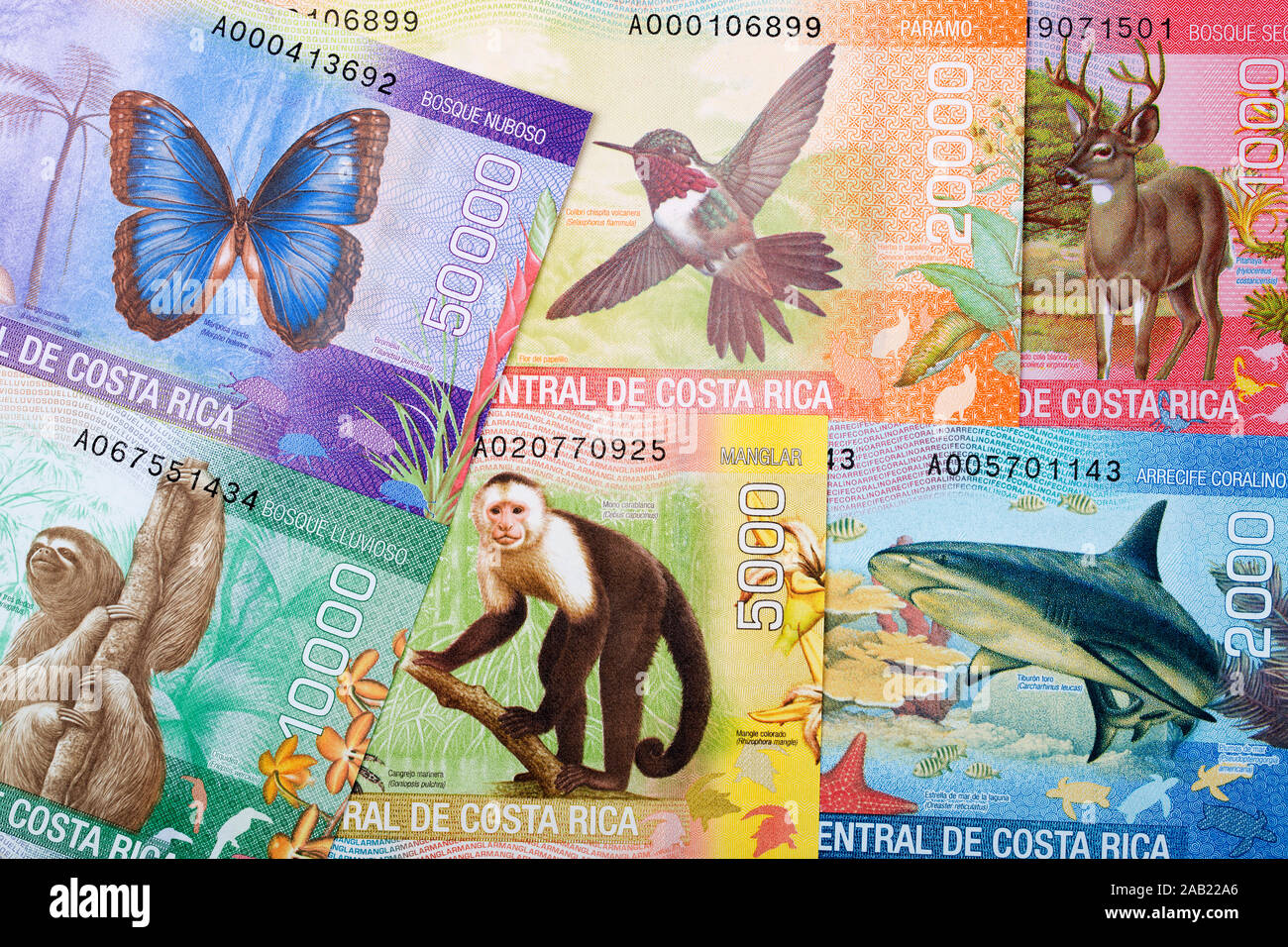 Costa Rican money - Colon a business background Stock Photo - Alamy
