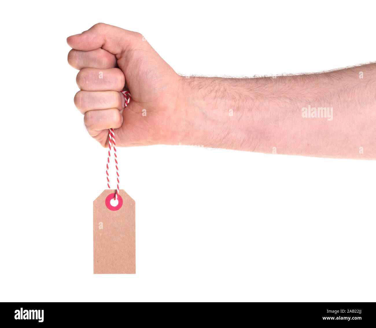 Paper tag and hand, isolated on white Stock Photo - Alamy