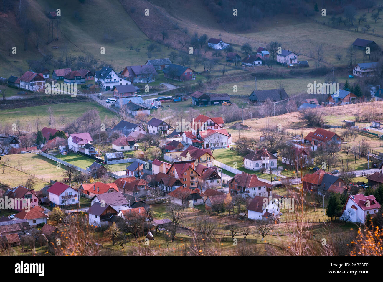 Romanian village landscape from Transylvania Romania, Autumn, November ...